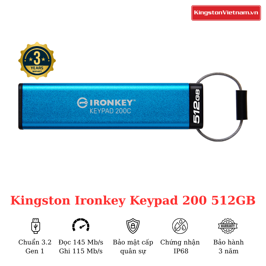 USB BẢO MẬT KINGSTON IRONKEY KEYPAD 200 512GB